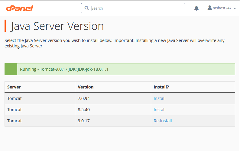 tomcat-version-selection